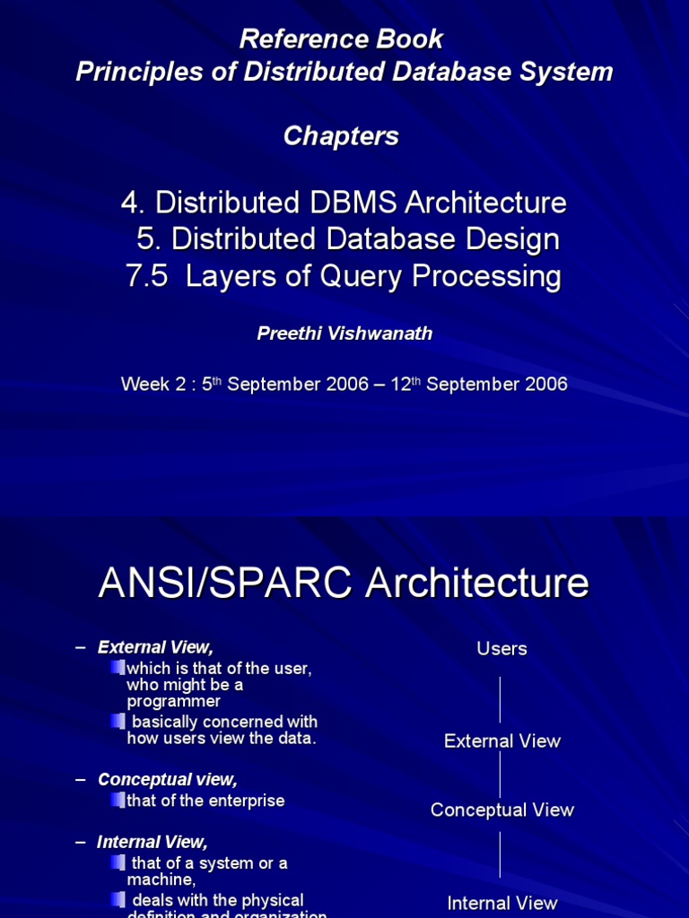 Distributed DBMS Architecture 5. Distributed Database Design 7.5 Layers of Query Processing ...