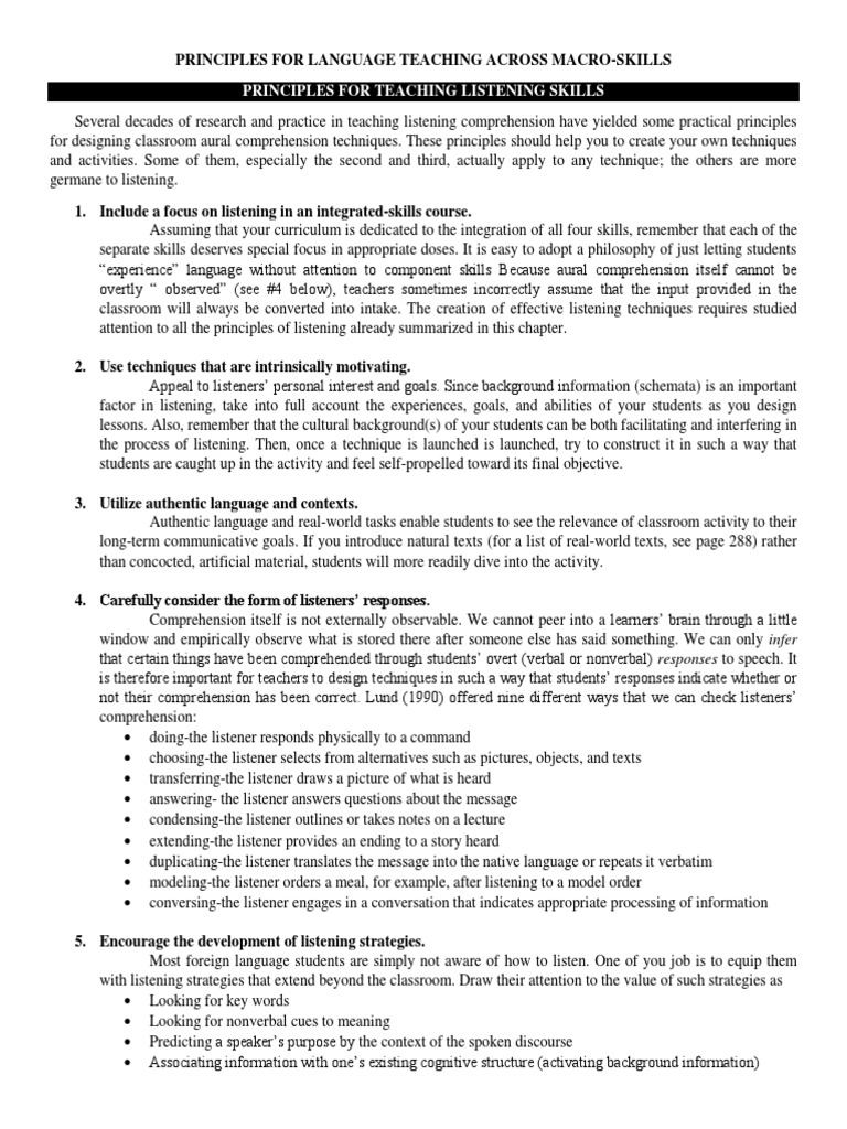 Effective Principles for Macro Skills Teaching | PDF | Reading ...