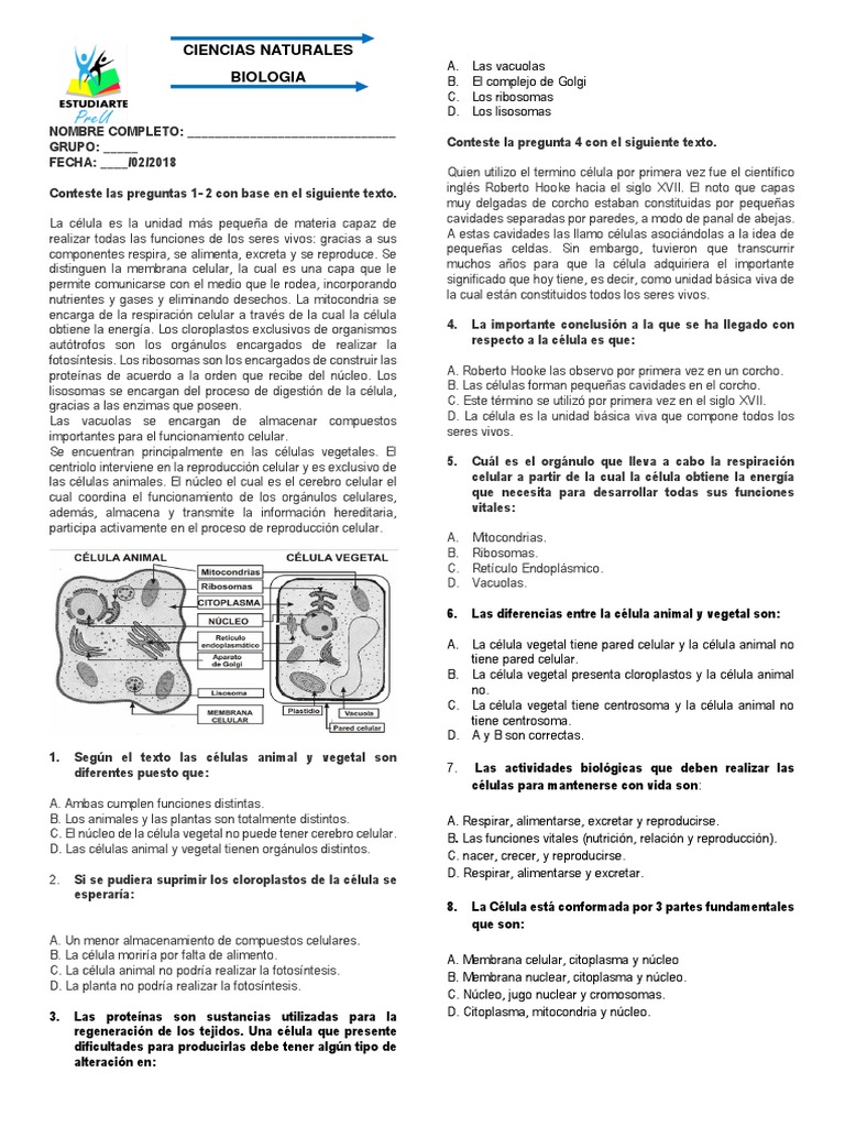 Examen La Celula Biologia | PDF | Biología Celular) | Plantas