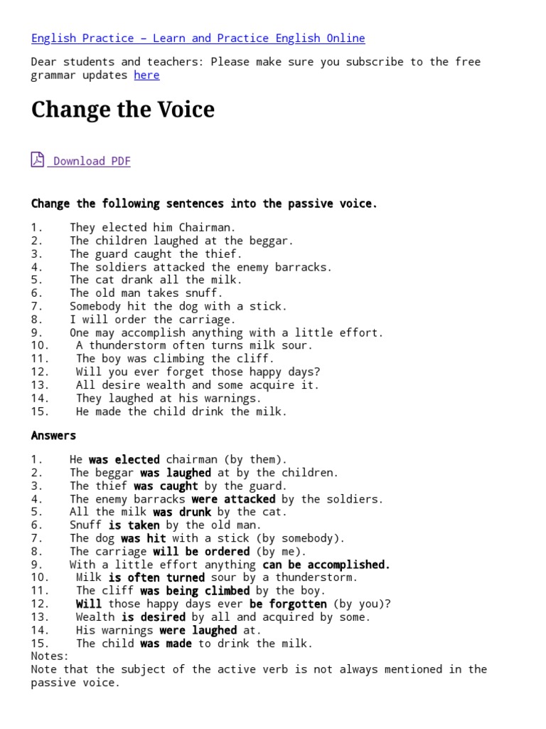 Change The Voice: Download PDF | PDF | English Grammar | English Language