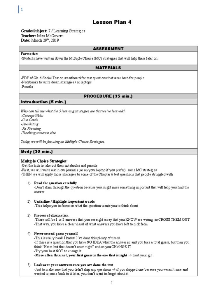 Learning Strategies l4 | PDF | Multiple Choice | Teaching