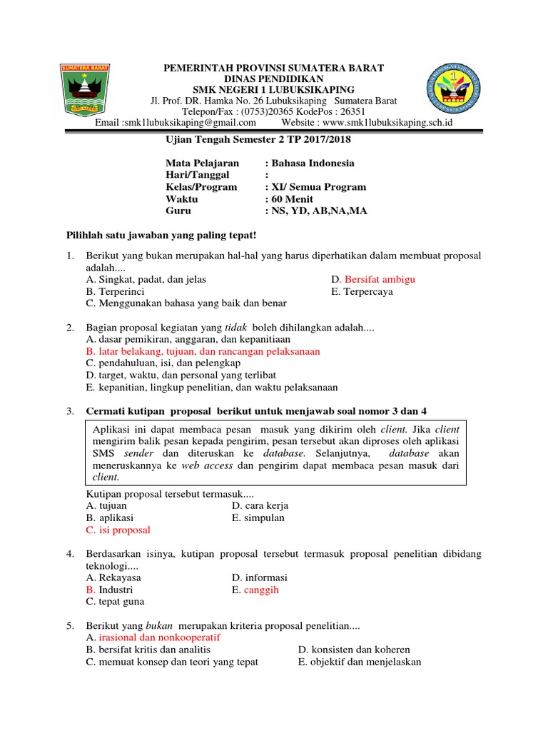 Soal Uts Dan Kunci Jawaban | PDF