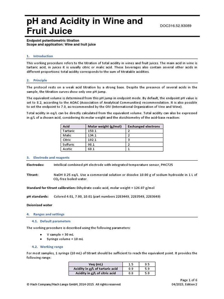 PH and Acidity in Wine and Fruit Juice | PDF | Titration | Chemistry
