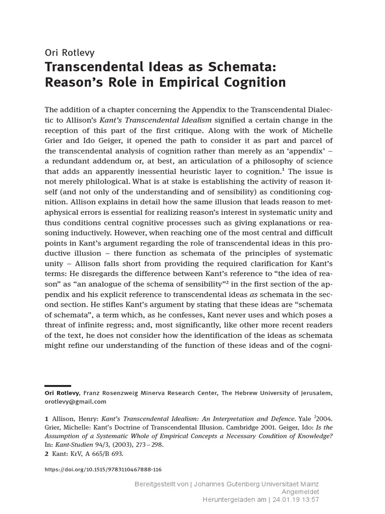 Transcendental Ideas As Schemata Reason PDF | PDF | Immanuel Kant | Idea