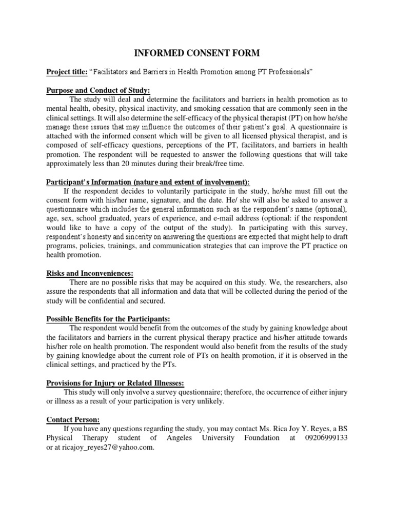 Informed Consent Form | PDF | Informed Consent | Physical Therapy