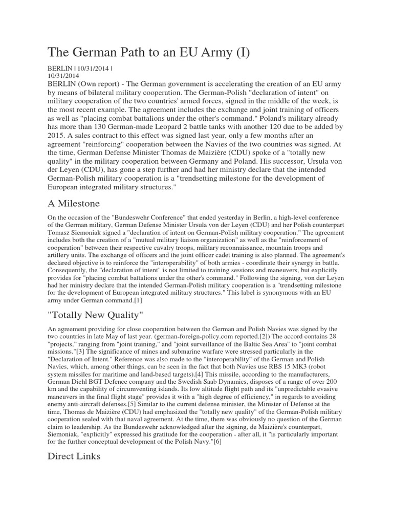 The German Path To An EU Army | PDF | Military Organization | European ...