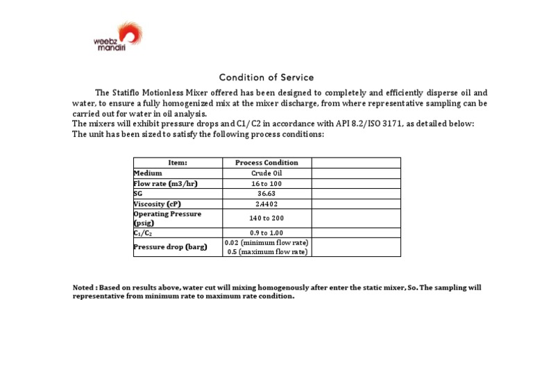 Statiflo Motionless Mixer Specifications | PDF