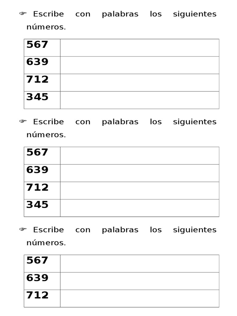Números en palabras de 1 a 999 | PDF