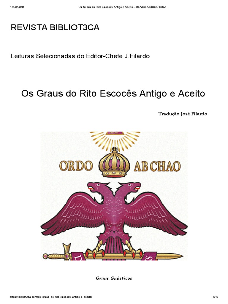 Os Graus Do Rito Escoces Antigo e Aceito | PDF | Loja Maçônica | Maçonaria