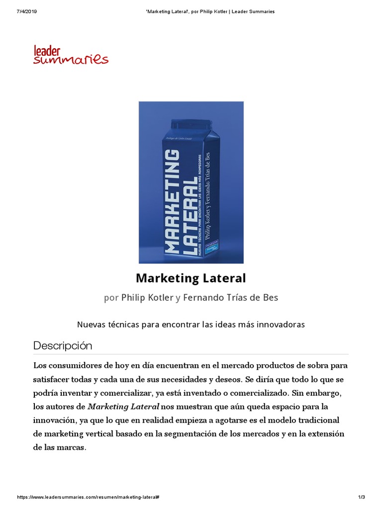 'Marketing Lateral', Por Philip Kotler - Leader Summaries PDF | PDF ...