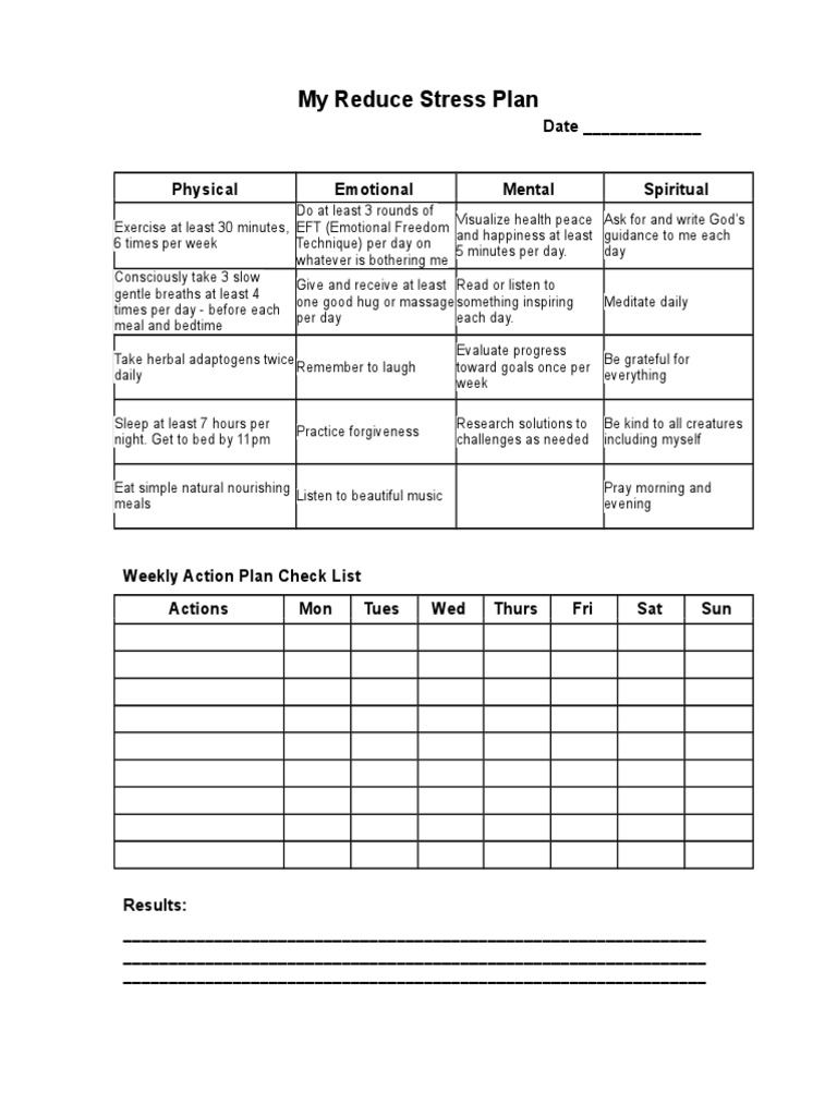 My Reduce Stress Plan Template | PDF
