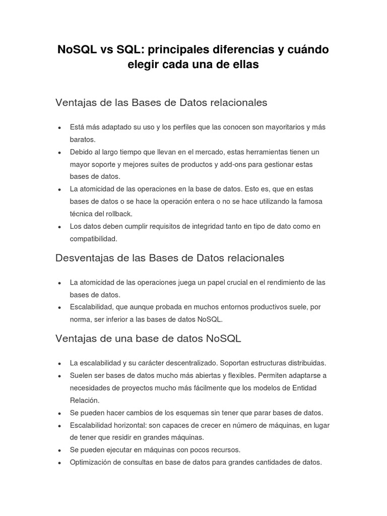 Nosql Vs SQL | PDF | No Sql | SQL