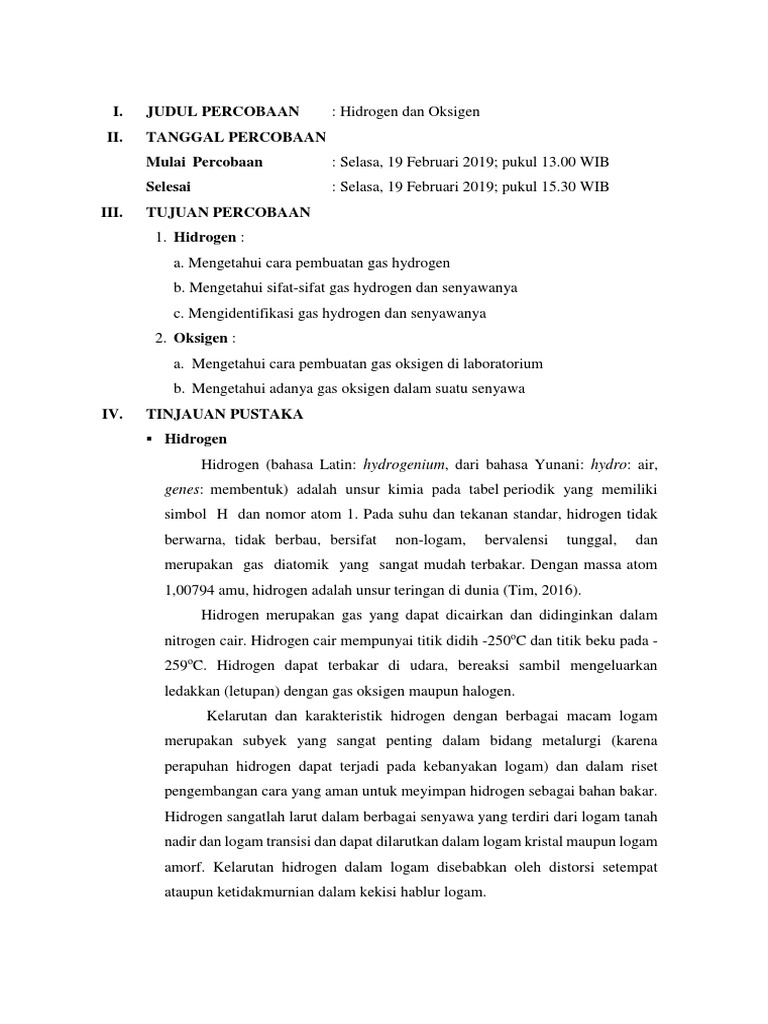 Percobaan 1 (Hidrogen & Oksigen) | PDF