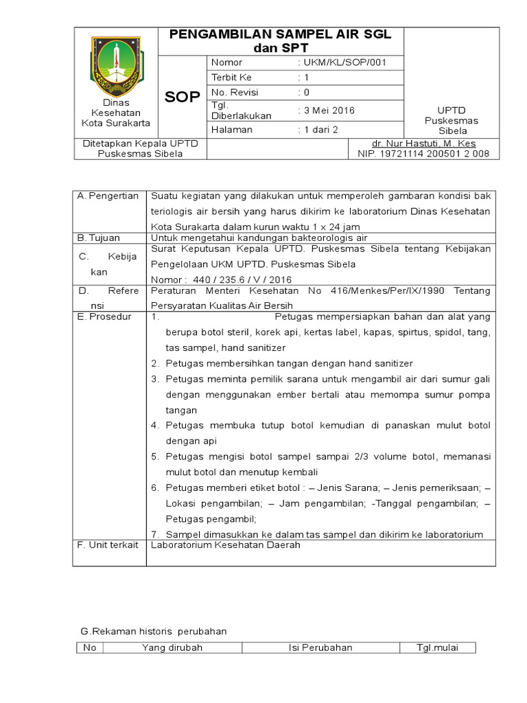 01 Pengambilan Sampel Air Bersih SGL Dan SPT | PDF