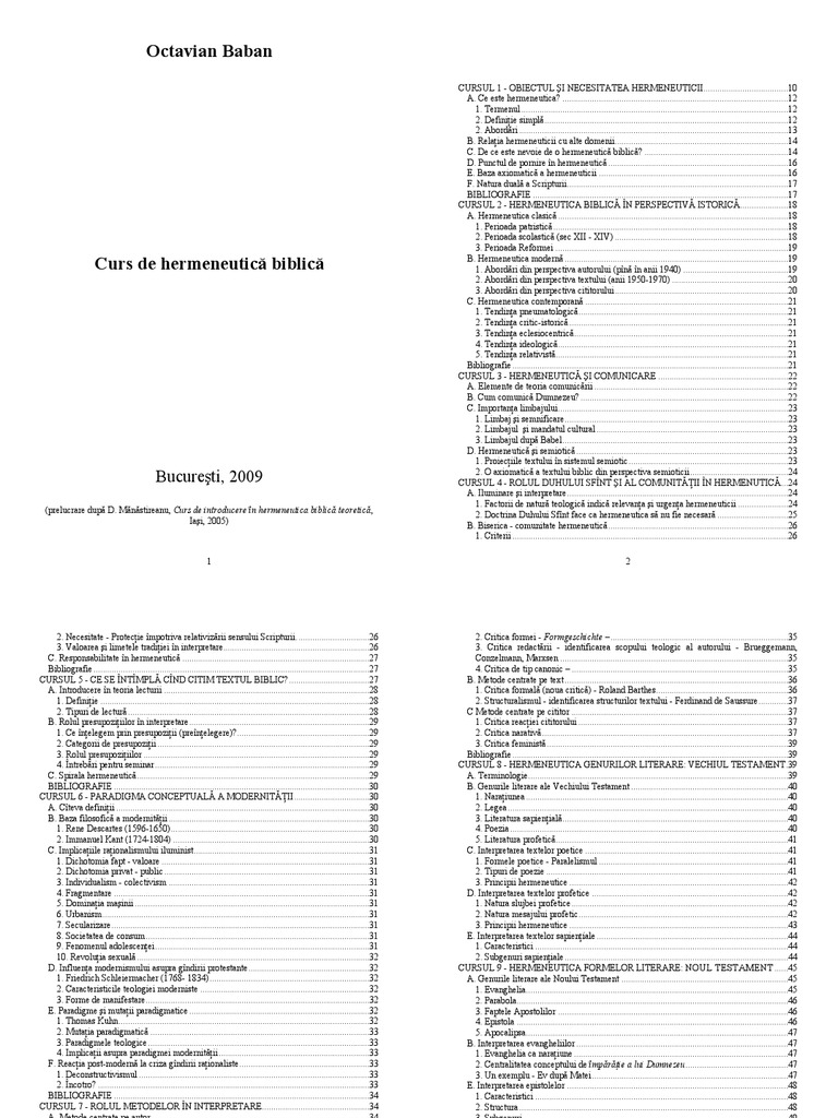 Curs de Hermeneutica Biblica - Octavian Baban | PDF