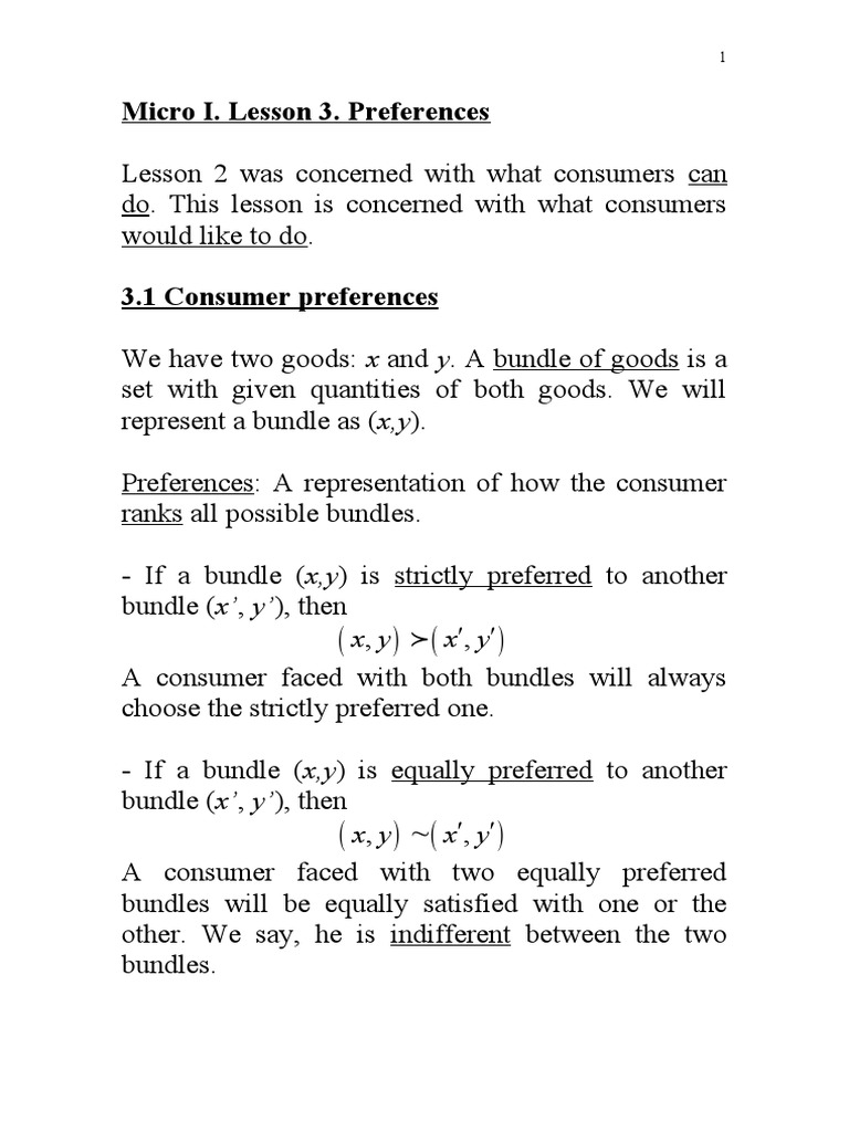 Micro I. Lesson 3 | PDF | Mathematics | Microeconomics