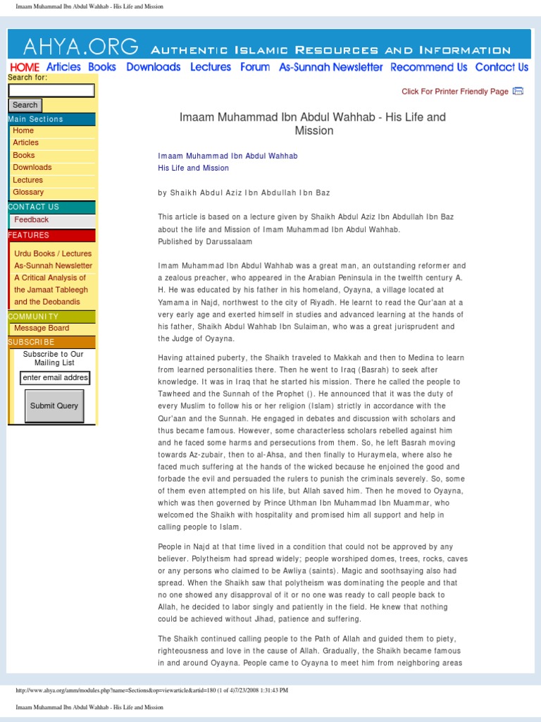 Muhammad Ibn Abdul Wahhab - His Life and Mission | PDF | Wahhabism | Jihad