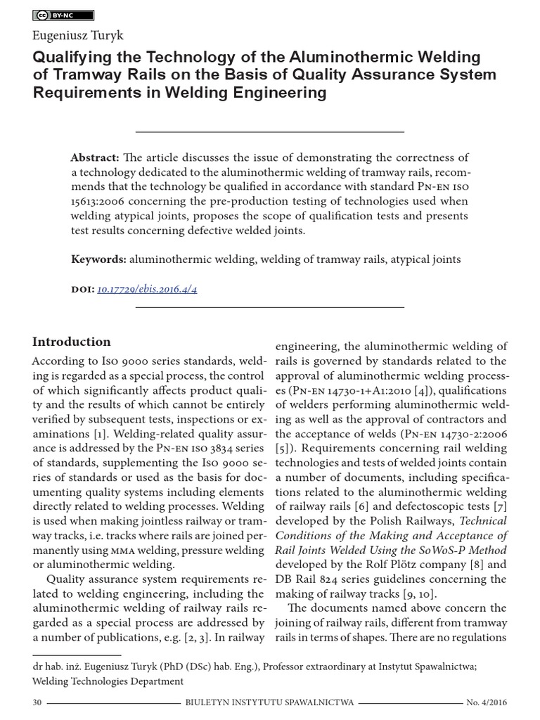 Qualifying The Technology of The Aluminothermic Welding of Tramway ...