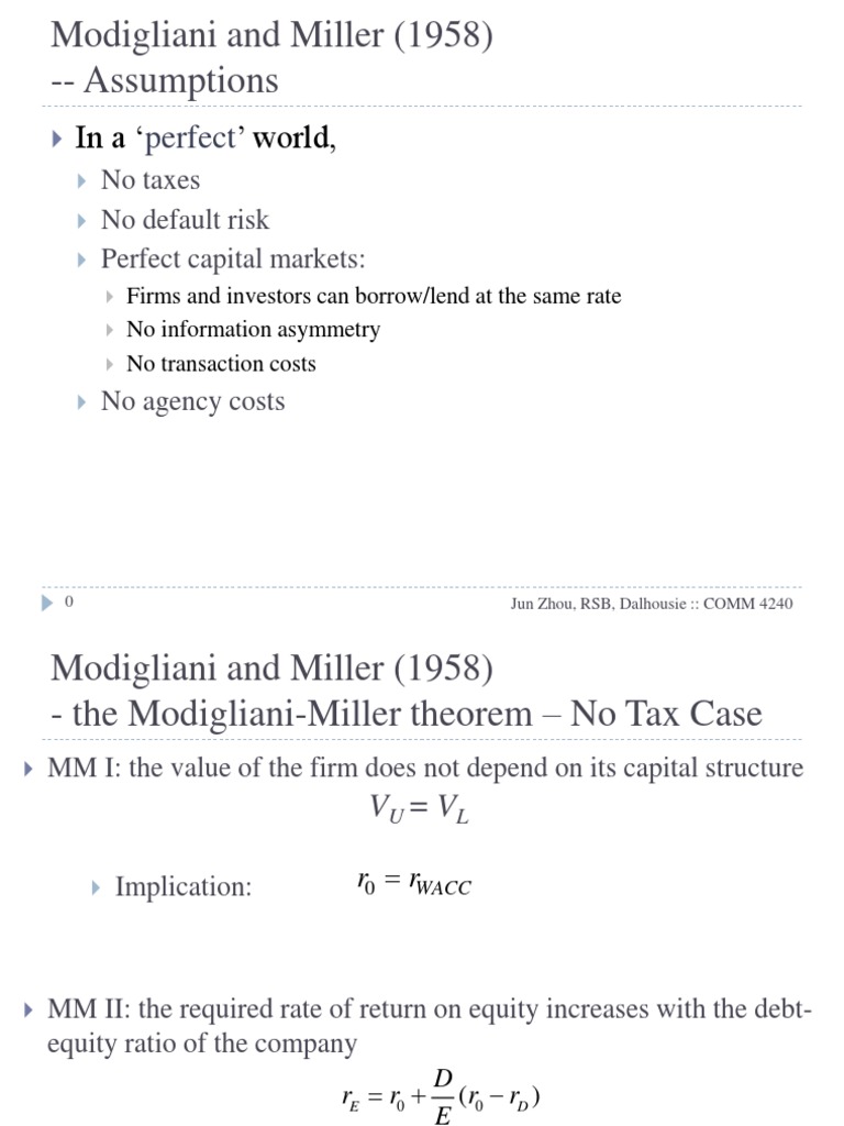 Modigliani-Miller Assumptions Overview | PDF | Capital Structure ...