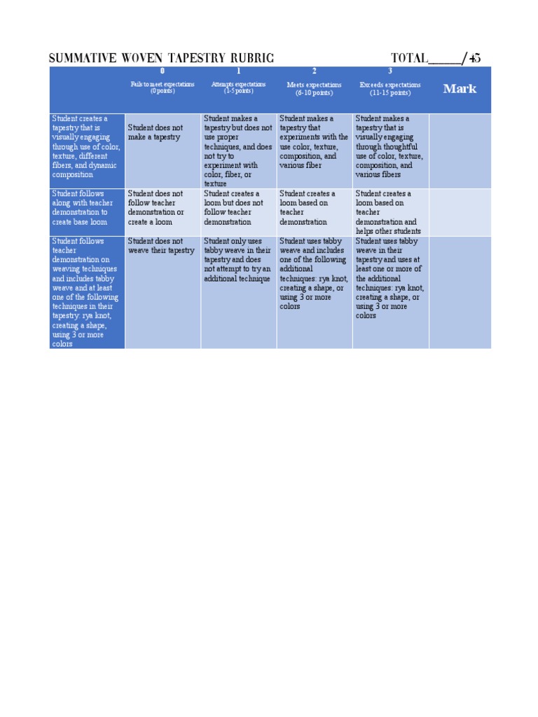 Woven Tapestry Rubric | PDF | Tapestry | Weaving