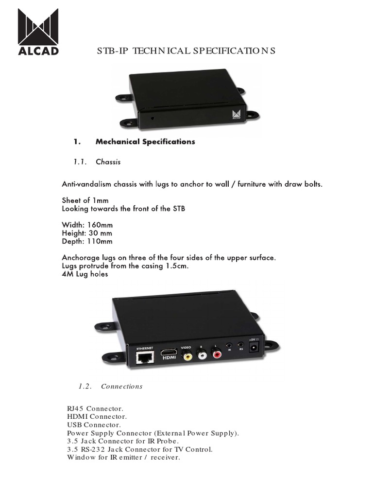 Stb-Ip Technical Specifications: 1.2. Connections | PDF | Set Top Box ...