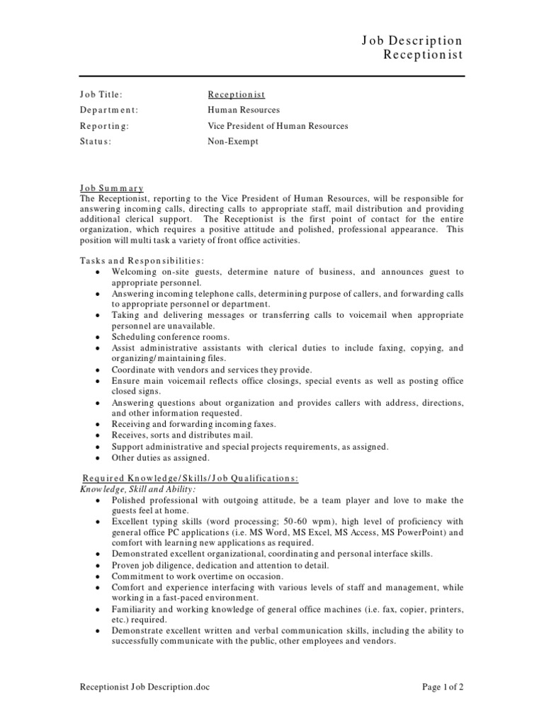 Receptionist Pdf | Pdf | Voicemail | Human Resources