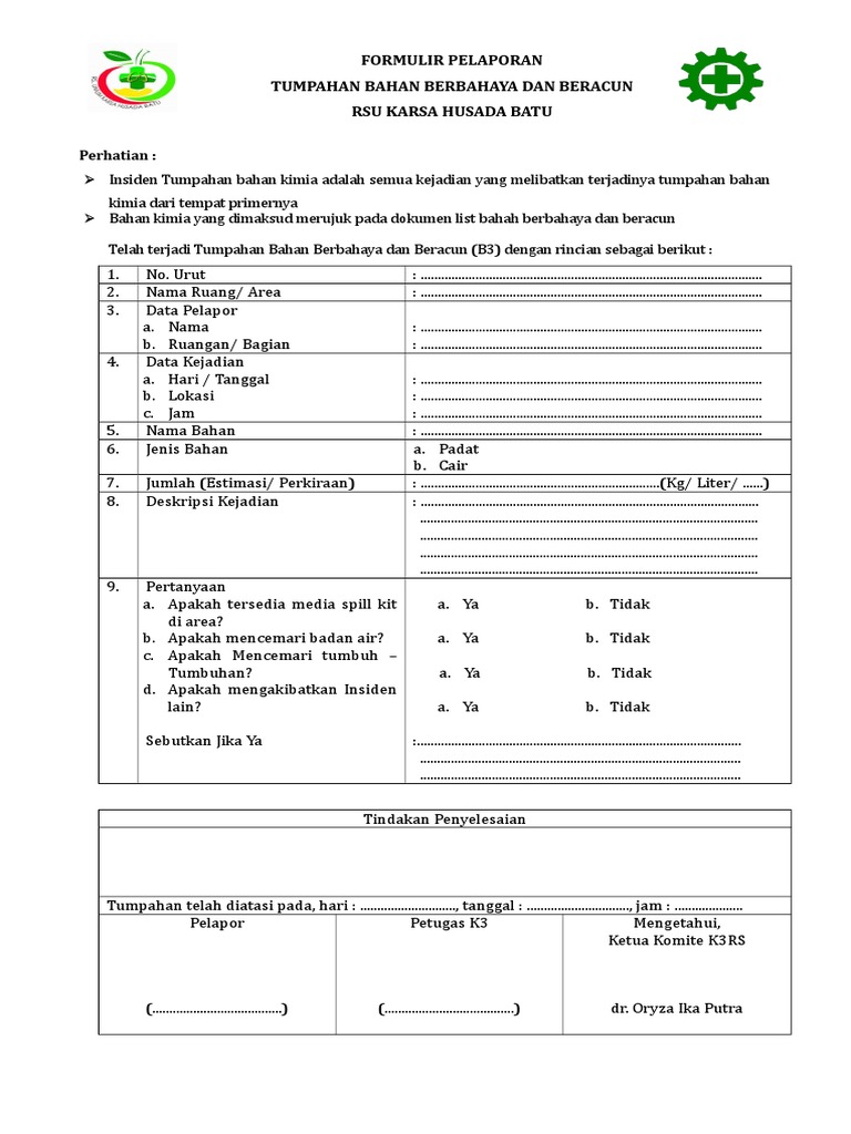 Laporan Tumpahan B3 RSU Karsa Husada | PDF