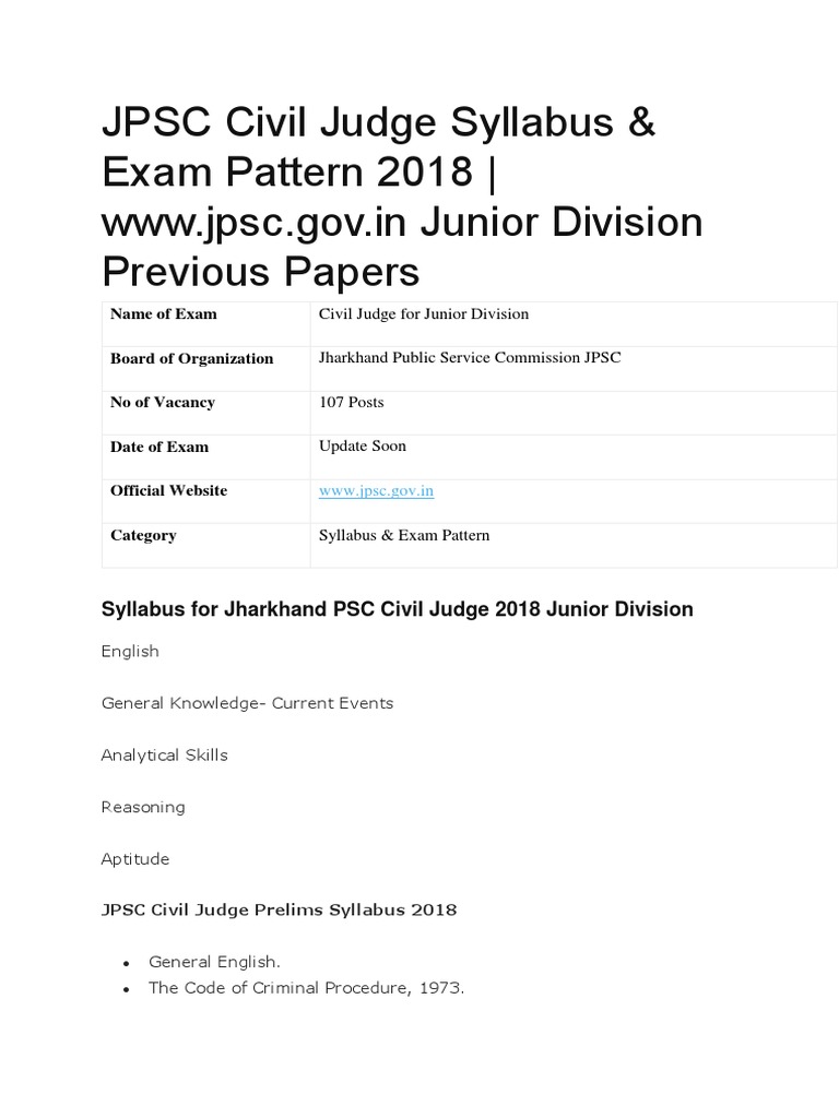 Jharkhand Civil Judge Syllabus | PDF | Government | Justice