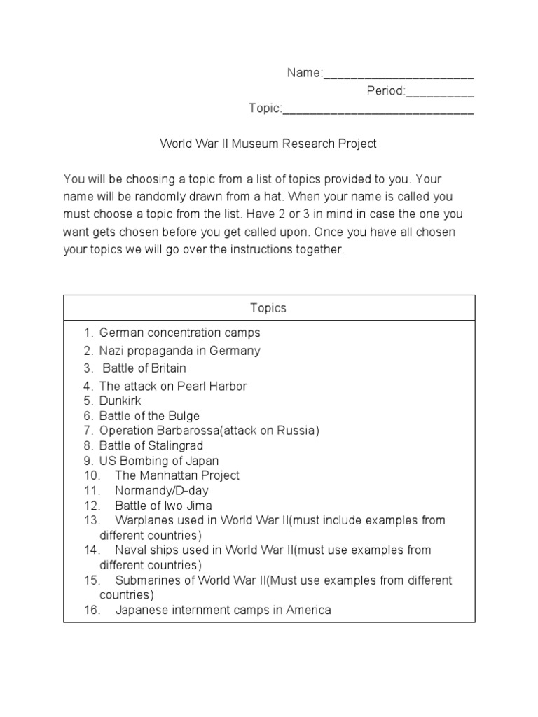 World War 2 Research Project Instrutcions and Rubric | PDF | World War ...
