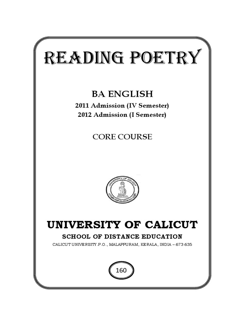 Reading Poetry: University of Calicut | PDF | Metre (Poetry) | Sonnets
