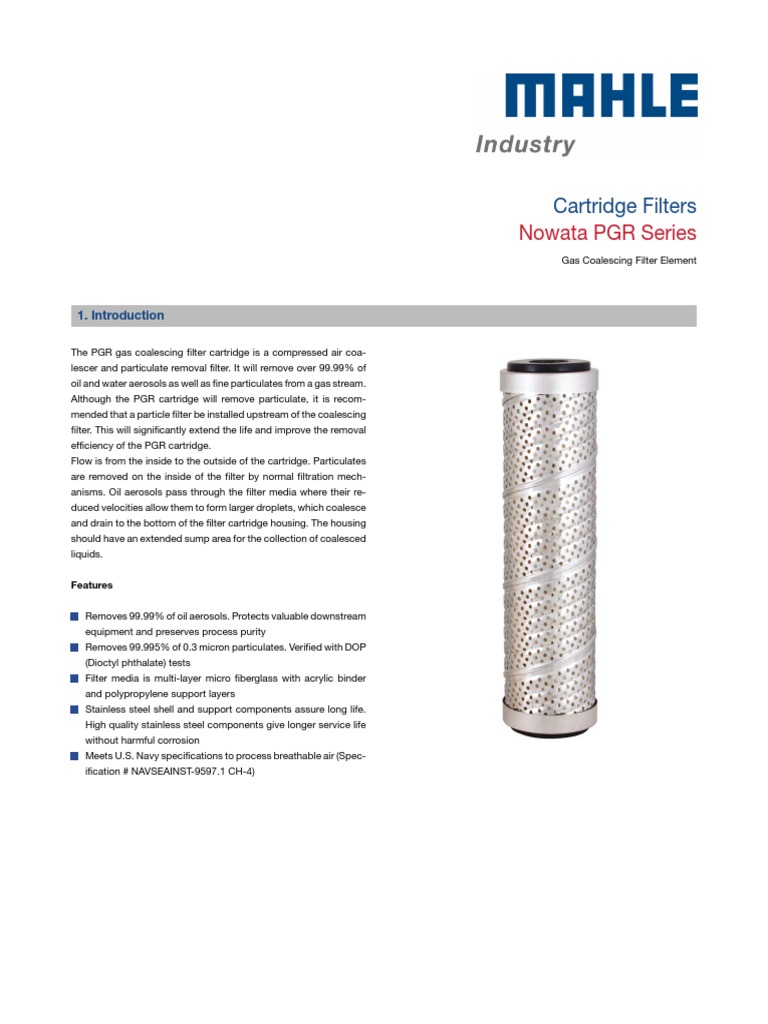 PGR Gas Coalescing Filter Cartridges | PDF | Particulates | Aerosol