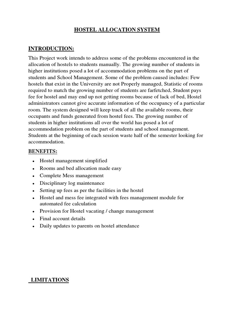 Hostel Allocation System C++ Project | PDF | Hostel | Areas Of Computer Science