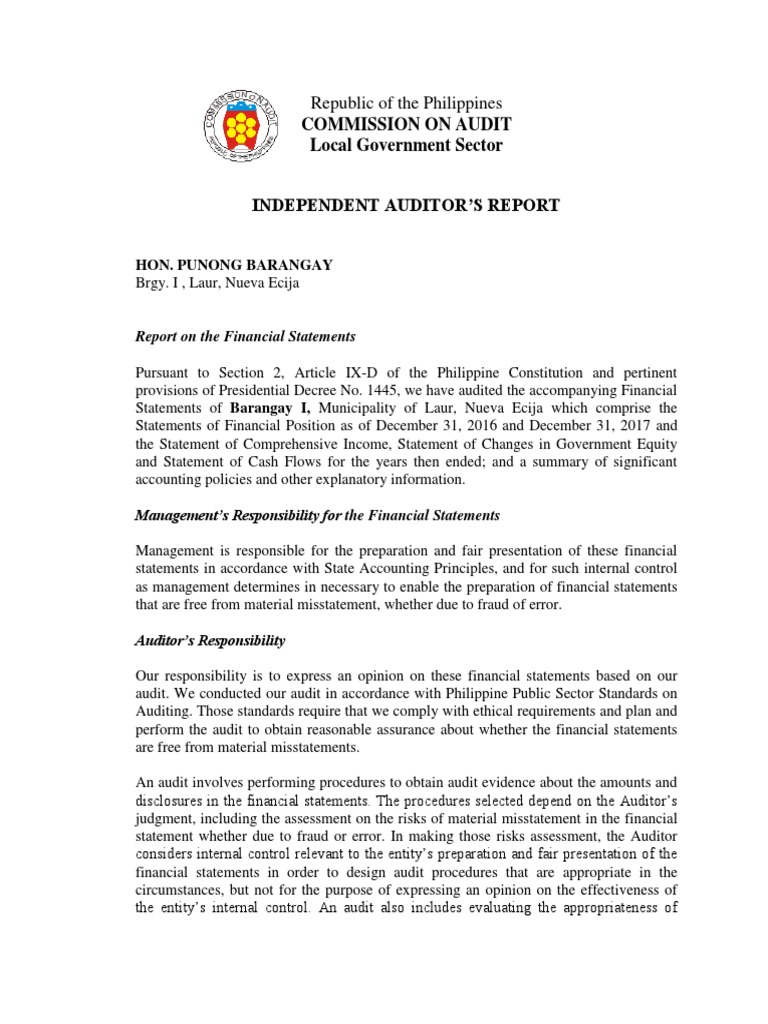Commission On Audit Local Government Sector: Republic of The ...