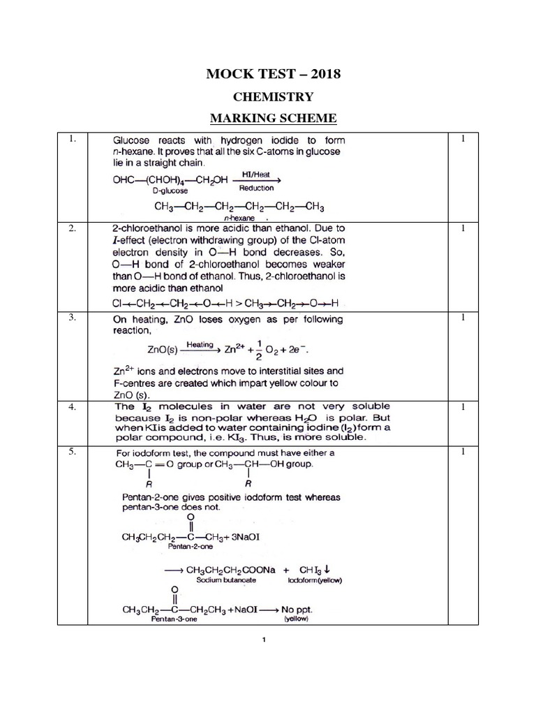Marking Scheme For Chemistry | PDF | Products Of Chemical Industry ...