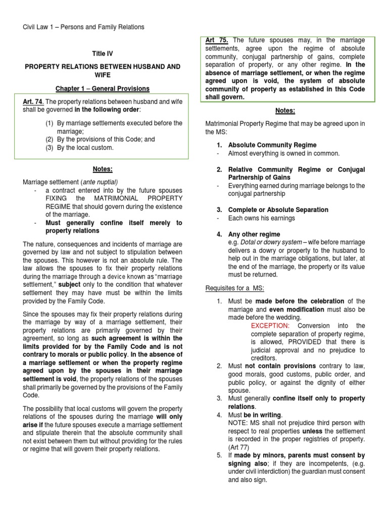 Property Regime | PDF | Marriage | Community Property
