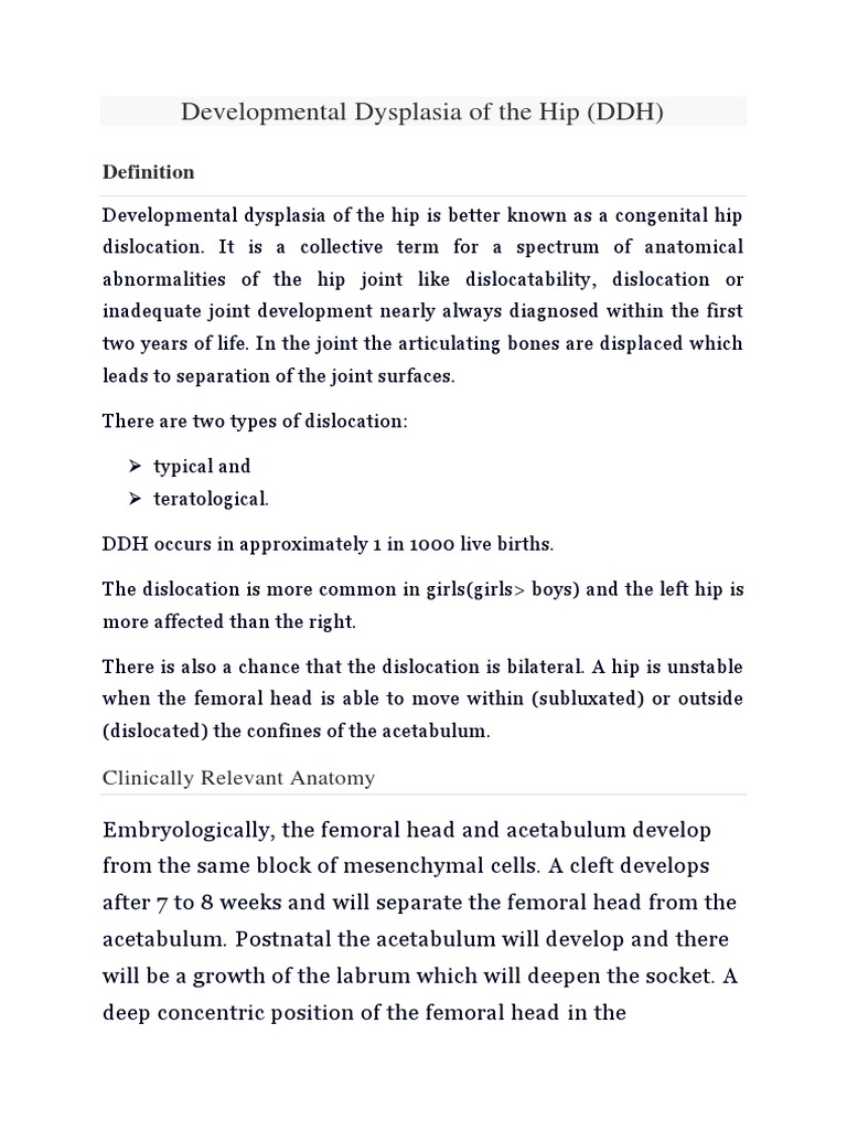 Developmental Dysplasia of The Hip (CDH) | PDF | Hip | Medical Specialties