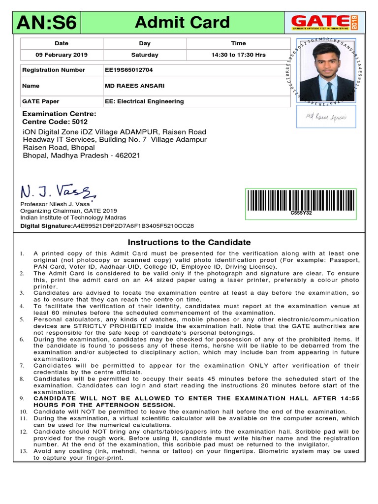 Admit Card: Examination Centre: Centre Code | PDF | Identity Document ...