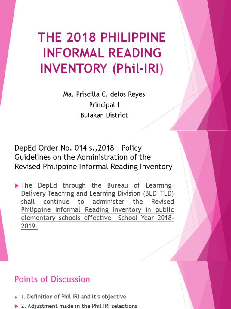 THE 2018 PHILIPPINE INFORMAL READING INVENTORY (Phil-IRI | PDF ...