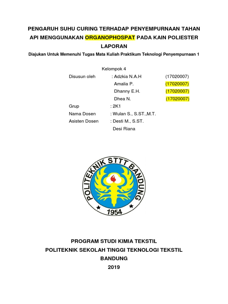 Pengaruh Suhu Curing Terhadap Penyempurnaan Tahan Api Menggunakan ...
