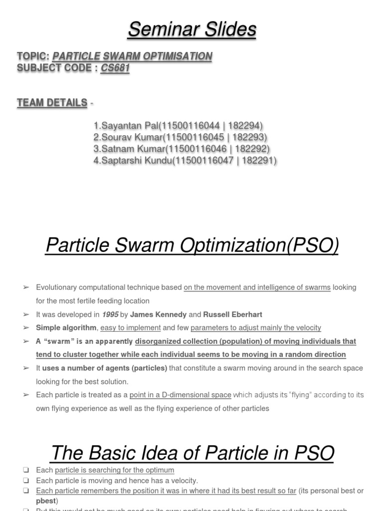 Particle Swarm Optimization (PSO) - NEW | PDF | Mathematical Optimization | Areas Of Computer ...