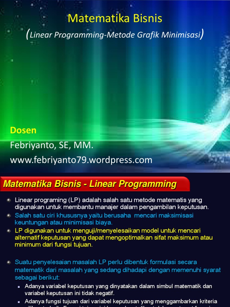8 Fungsi Linear Pemrograman Linear Minimisasi Tugas 7 | PDF