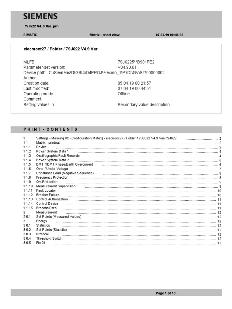 7SJ622 V4 - 9 Matrix 27 | PDF | Electric Power System | Electricity