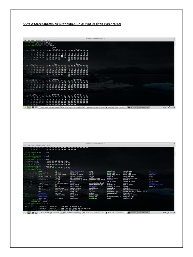 Output Screenshots (Unix Distribution Linux Mint Desktop Evironment) | PDF