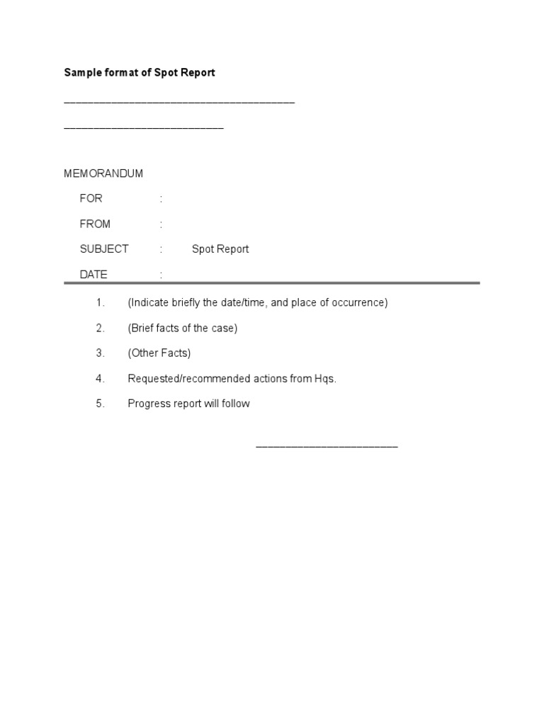Sample Format of Spot Report | PDF