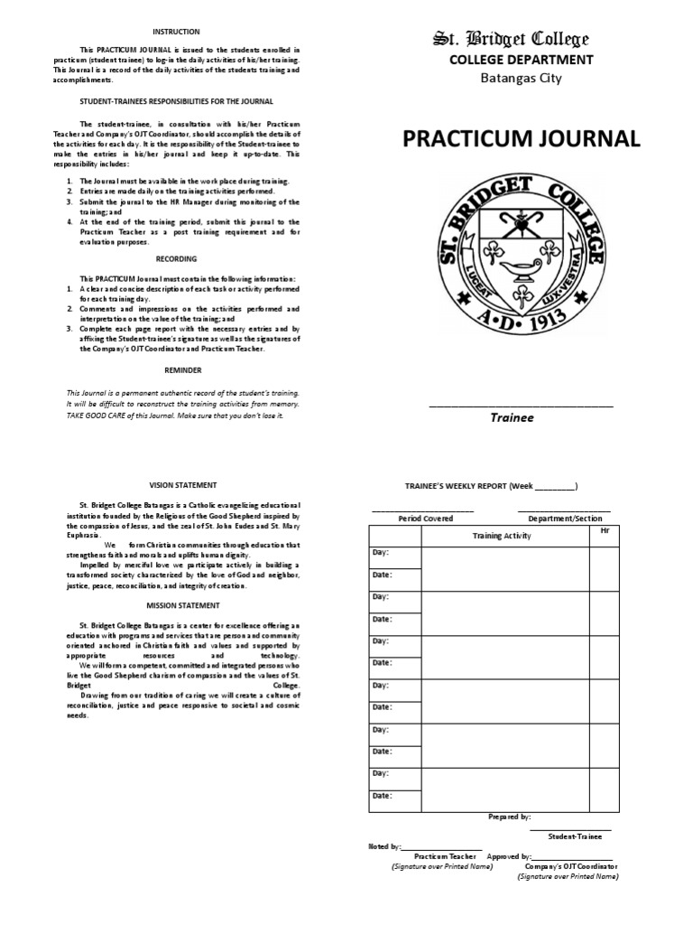 Practicum Journal: St. Bridget College | PDF