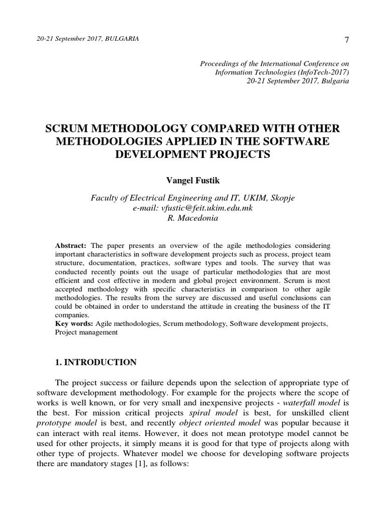 Scrum Methodology Compared With Other Methodologies Applied in The Software Development Proj PDF ...