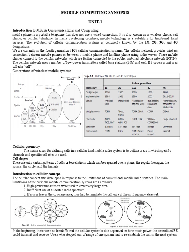 Mobile Computing Synopsis UNIT-1: Generations of Wireless Mobile Systems | PDF | Wireless Lan ...