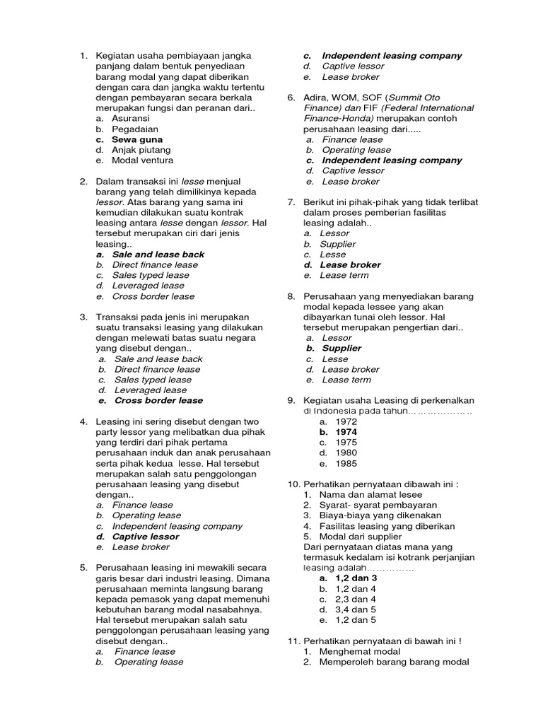 Soal Leasing Kelas Xi | PDF