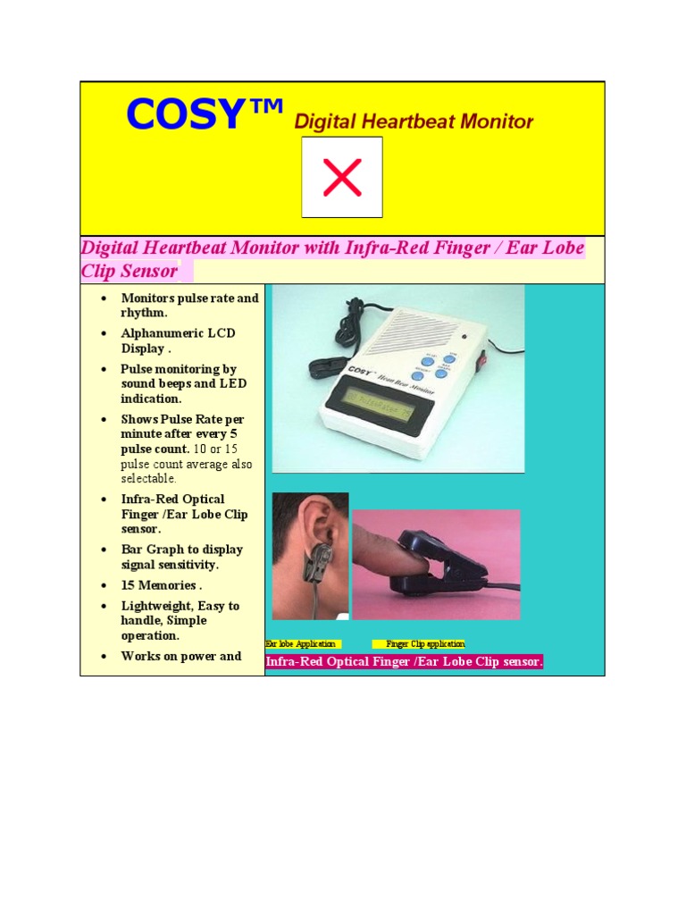 Cosy™: Digital Heartbeat Monitor With Infra-Red Finger / Ear Lobe Clip ...