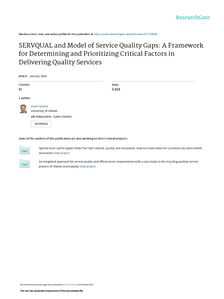 Service Quality Gaps: A SERVQUAL Framework | PDF | Analysis | Methodology